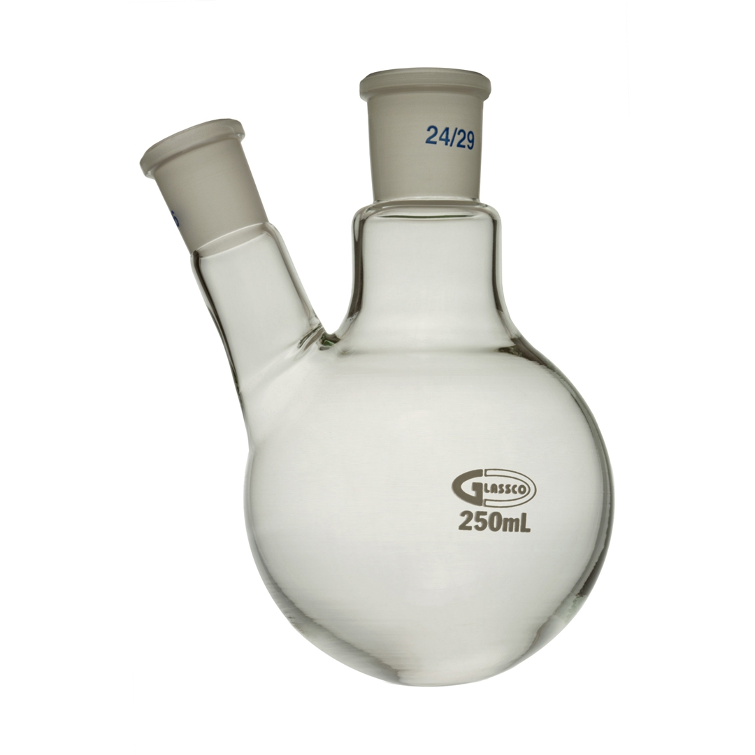 Flask, Round Bottom, 2 Neck, Angled, Borosilicate Glass - Dixon Science