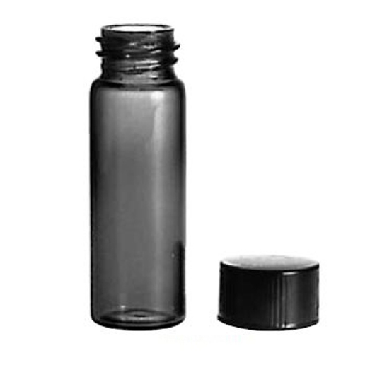 Amber Screw Thread Vials and Unattached Black Phenolic Caps with White ...